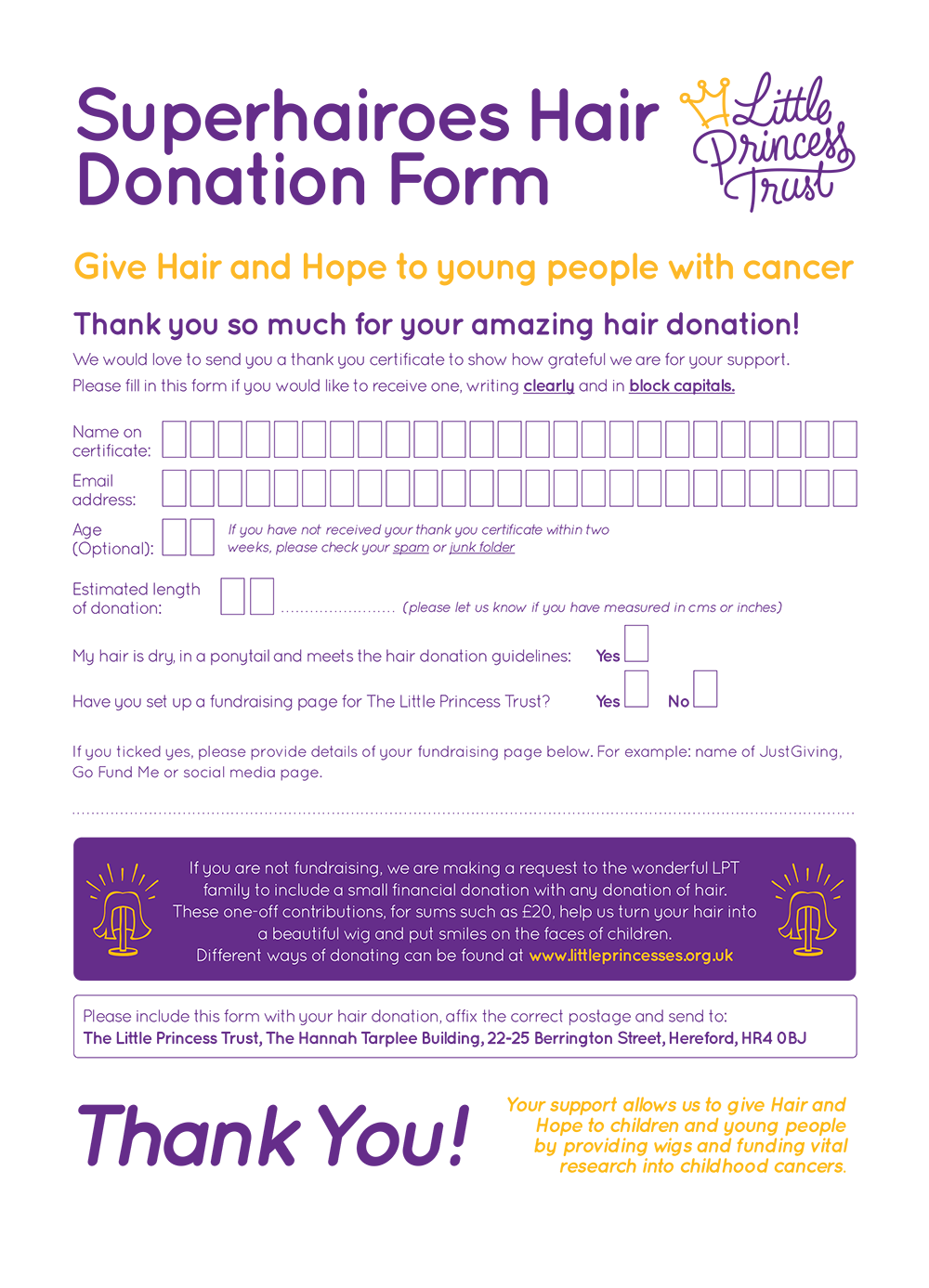 Request A Fundraising Pack from the Little Princess Trust
